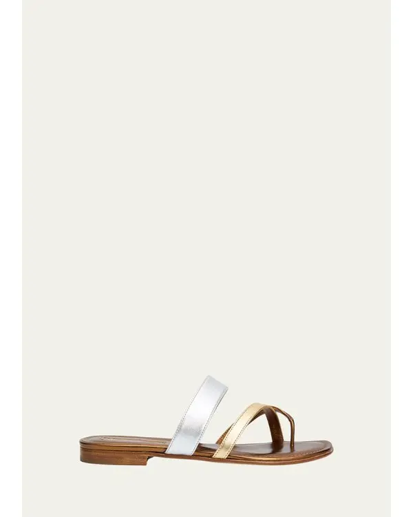 Manolo Blahnik Susa Metallic Leather Crisscross Flat Sandals - Gold