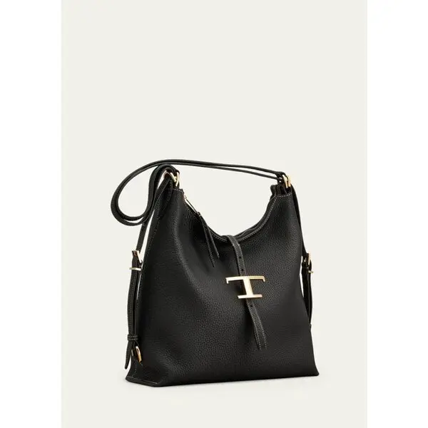TOD'S T Timeless Grain Leather Shoulder Bag - Nero