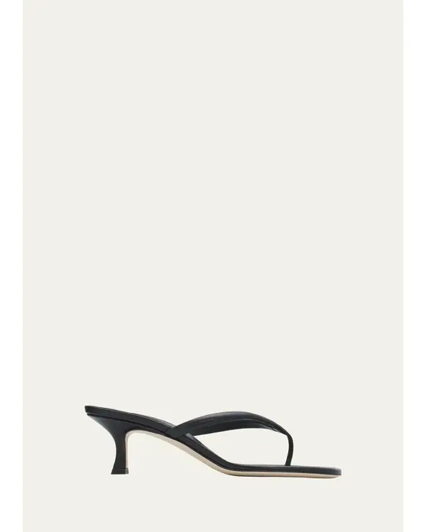 Manolo Blahnik 50mm Paterno Leather Thong Sandals - Black