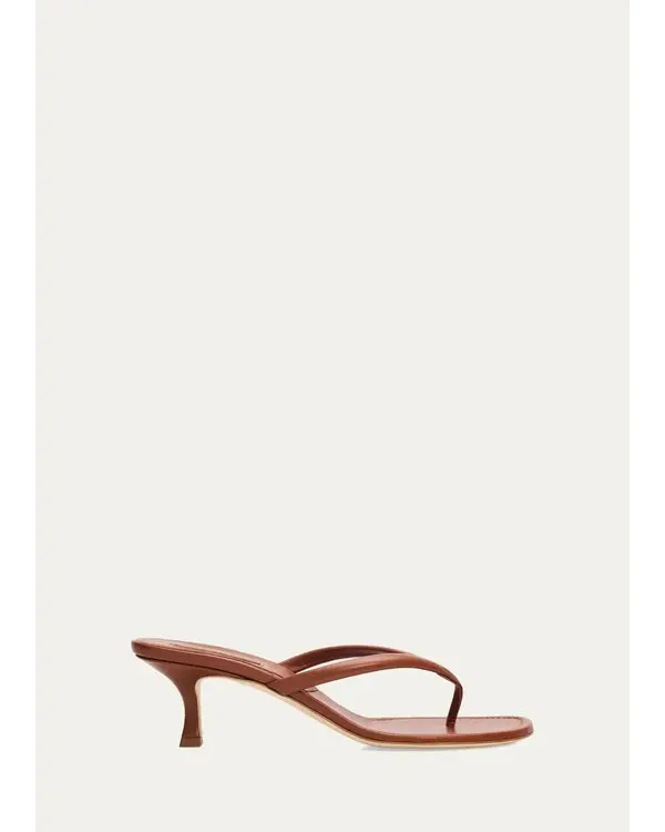 Manolo Blahnik 50mm Paterno Leather Thong Sandals - Medium Brown