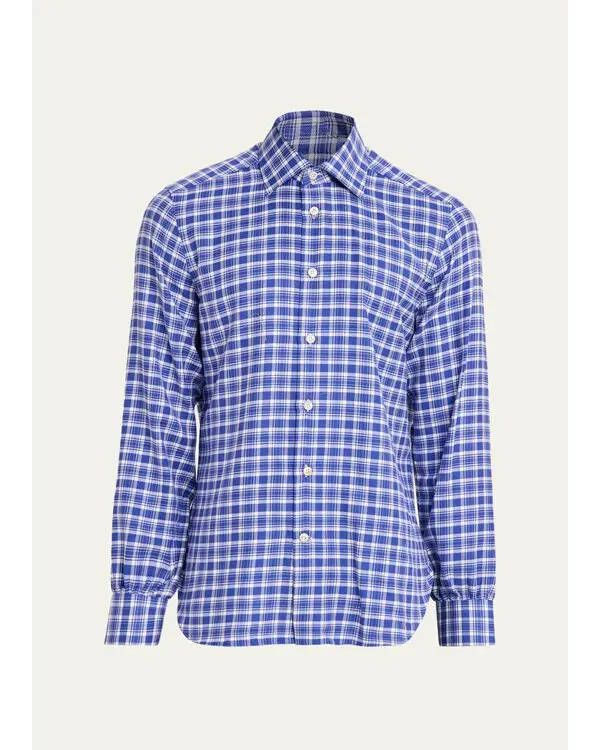Kiton Cotton And Cashmere Plaid Button-down Shirt