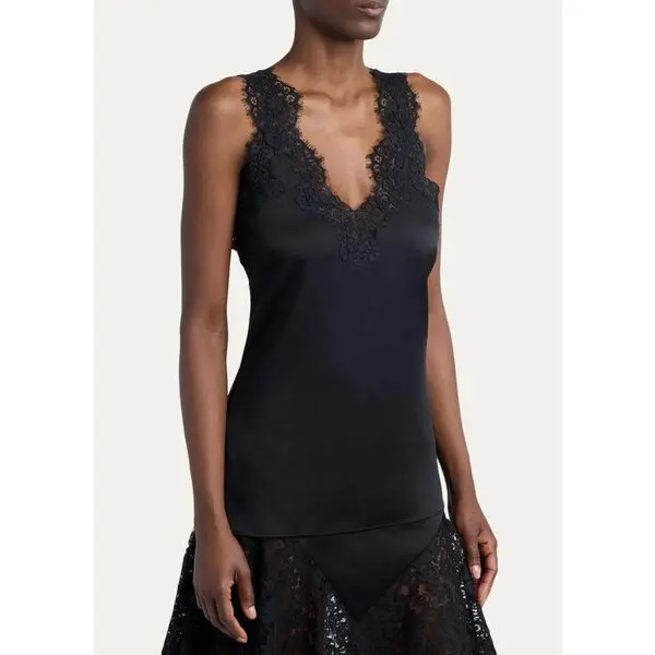 Stella McCartney V-neck Lace-trim Satin Sleeveless Top