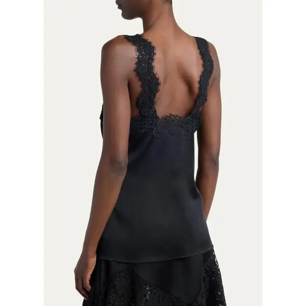 Stella McCartney V-neck Lace-trim Satin Sleeveless Top