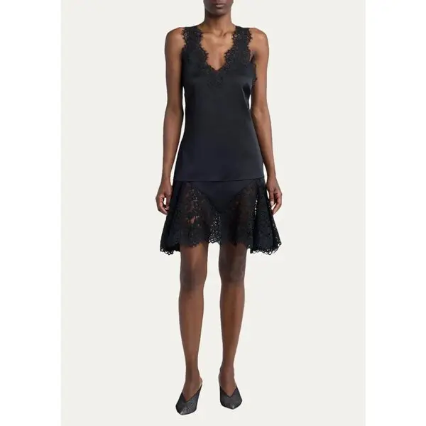 Stella McCartney V-neck Lace-trim Satin Sleeveless Top