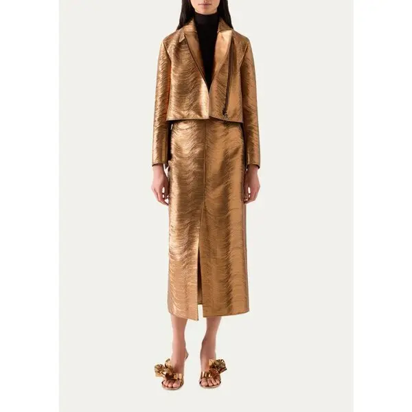 Akris Embroidered Lamé Nappa Leather Moto Jacket