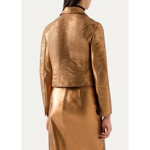 Akris Embroidered Lamé Nappa Leather Moto Jacket