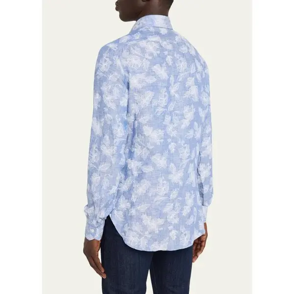 Kiton Floral Linen Button-down Shirt - Light Blue