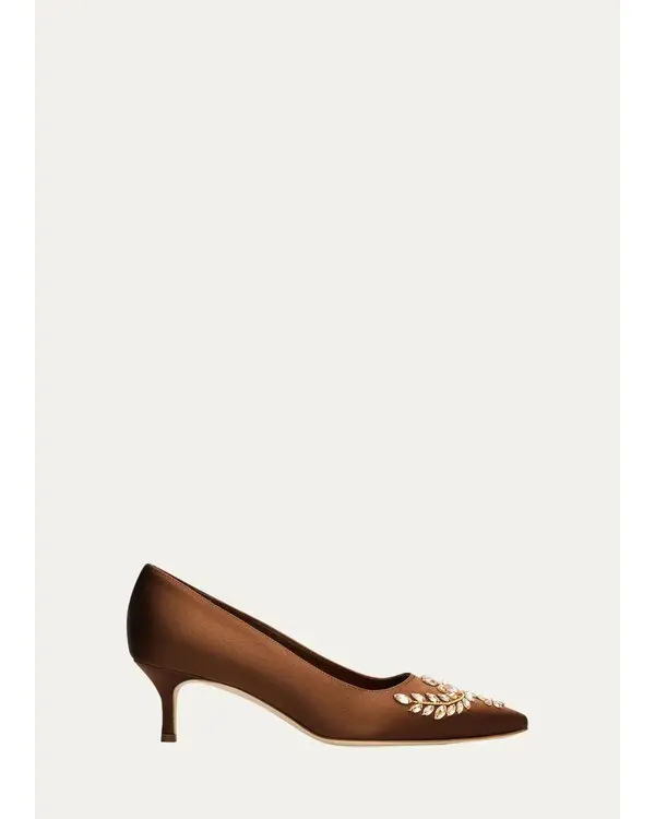 Manolo Blahnik 50mm Pasadislo Embellished Satin Pumps - Medium Brown