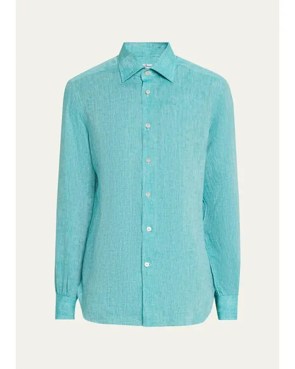 Kiton Solid Linen Button-down Shirt