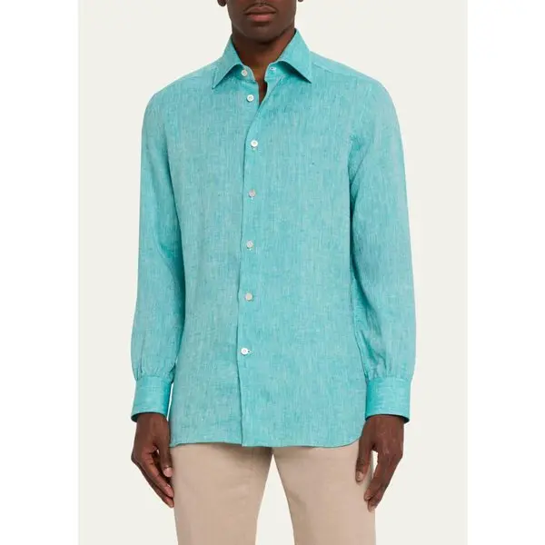 Kiton Solid Linen Button-down Shirt