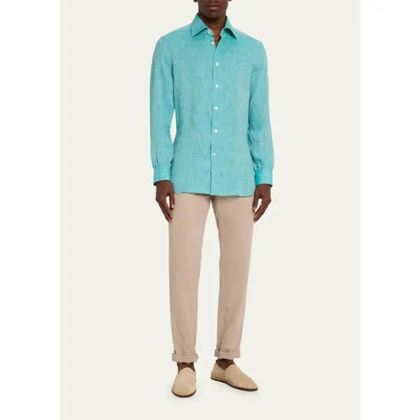 Kiton Solid Linen Button-down Shirt