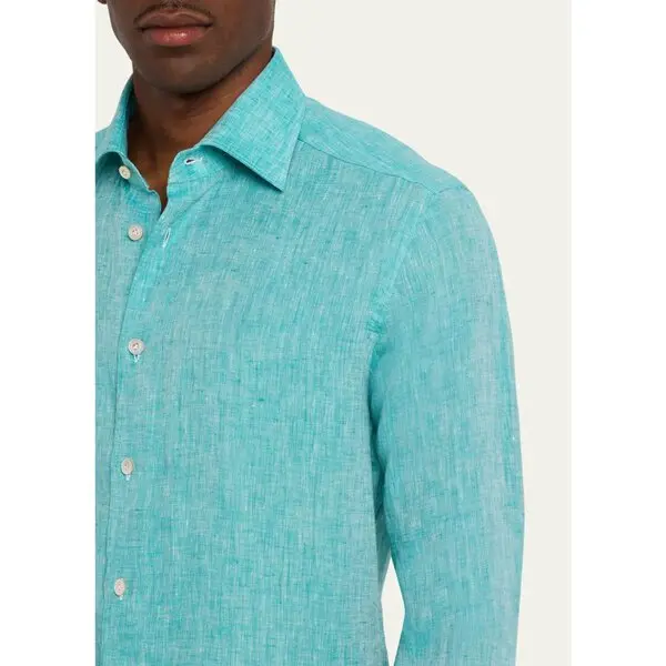 Kiton Solid Linen Button-down Shirt