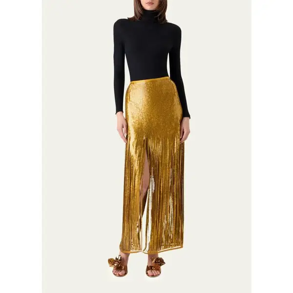 Akris Sequined Fringe Midi Skirt
