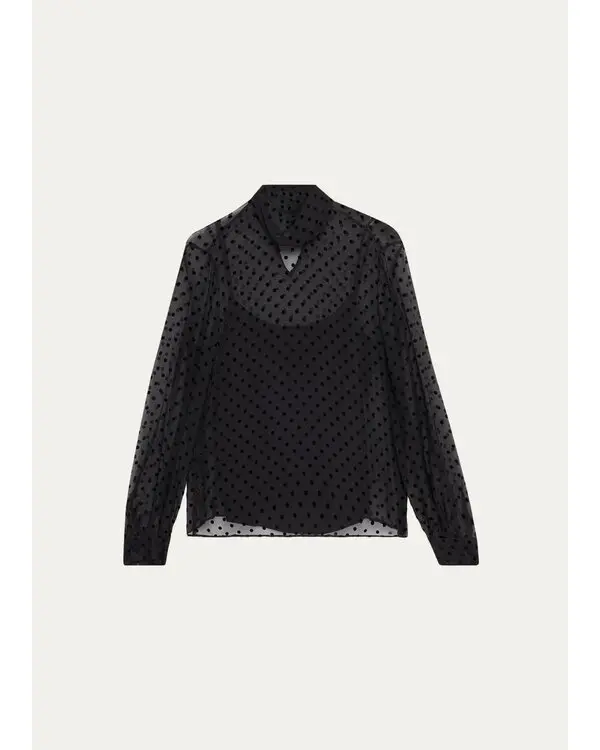 Lafayette 148 New York Polka Dot High-neck Blouse - Black