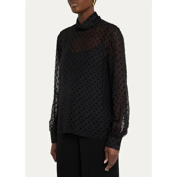 Lafayette 148 New York Polka Dot High-neck Blouse