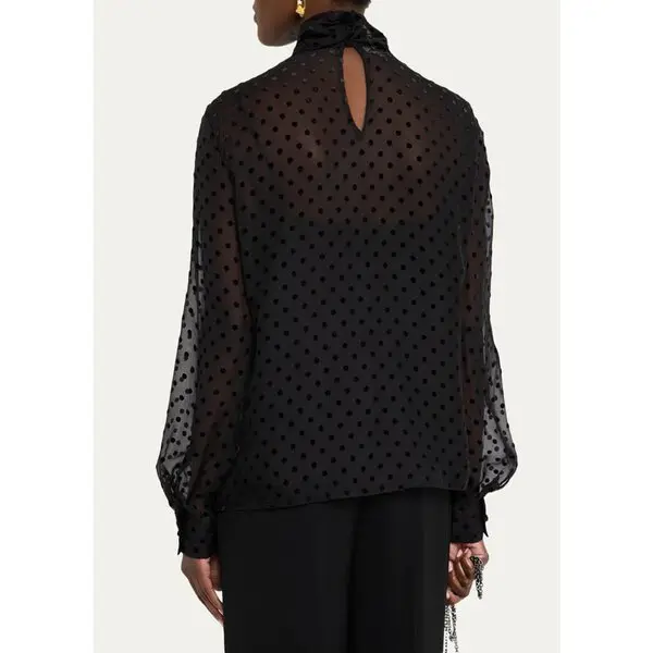 Lafayette 148 New York Polka Dot High-neck Blouse