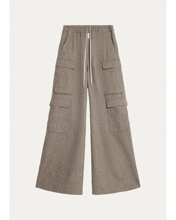 Rick Owens Melange Wool Wide-leg Drawstring Cargo Pants
