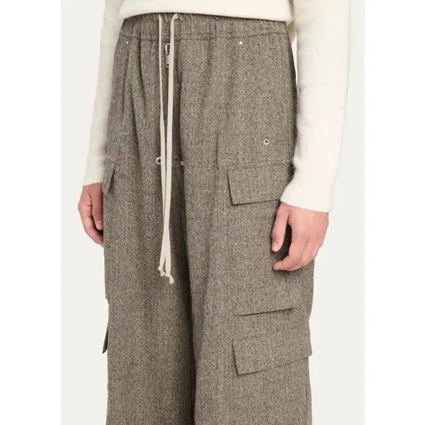 Rick Owens Melange Wool Wide-leg Drawstring Cargo Pants