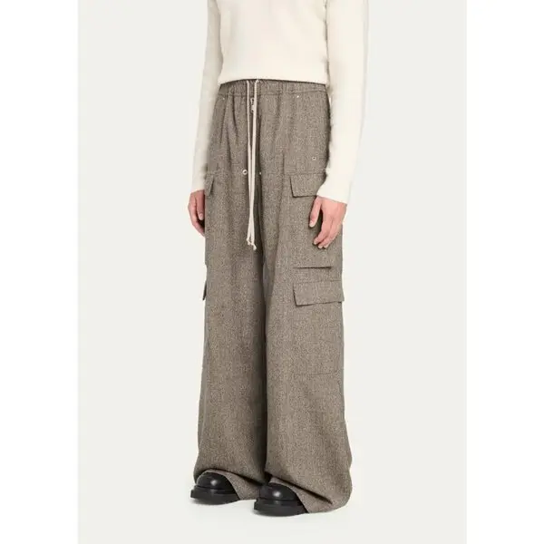 Rick Owens Melange Wool Wide-leg Drawstring Cargo Pants
