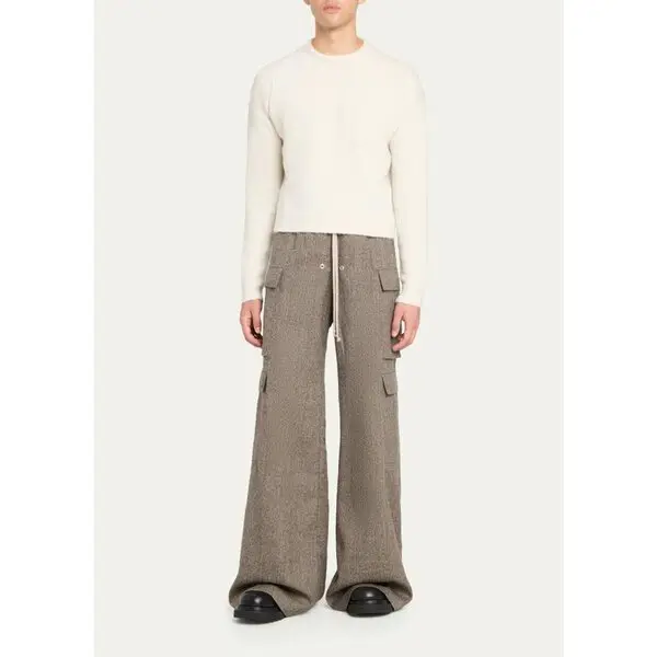 Rick Owens Melange Wool Wide-leg Drawstring Cargo Pants