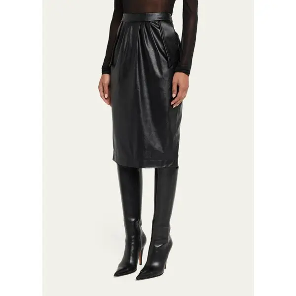 Stella McCartney Vegan Leather Gathered Midi Pencil Skirt