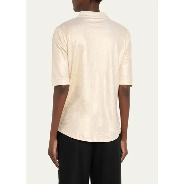 Majestic Filatures Button-down Metallic Stretch Linen Shirt