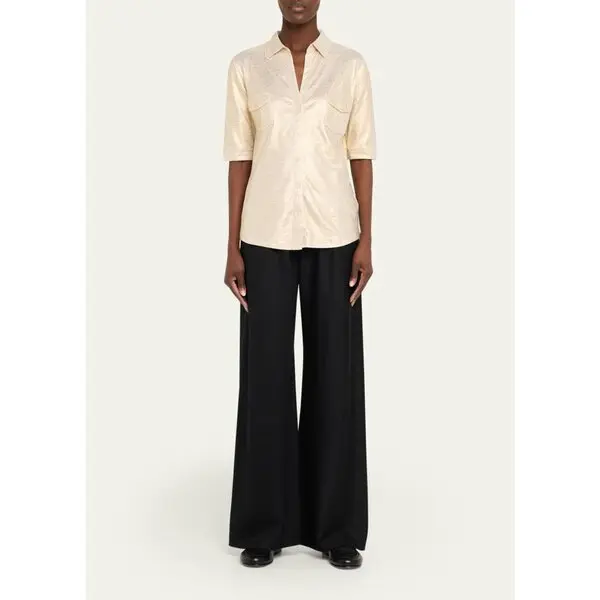 Majestic Filatures Button-down Metallic Stretch Linen Shirt