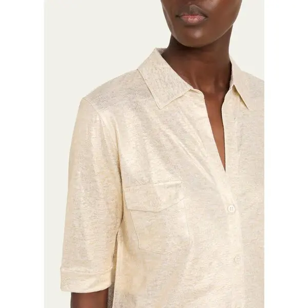 Majestic Filatures Button-down Metallic Stretch Linen Shirt