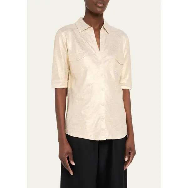 Majestic Filatures Button-down Metallic Stretch Linen Shirt