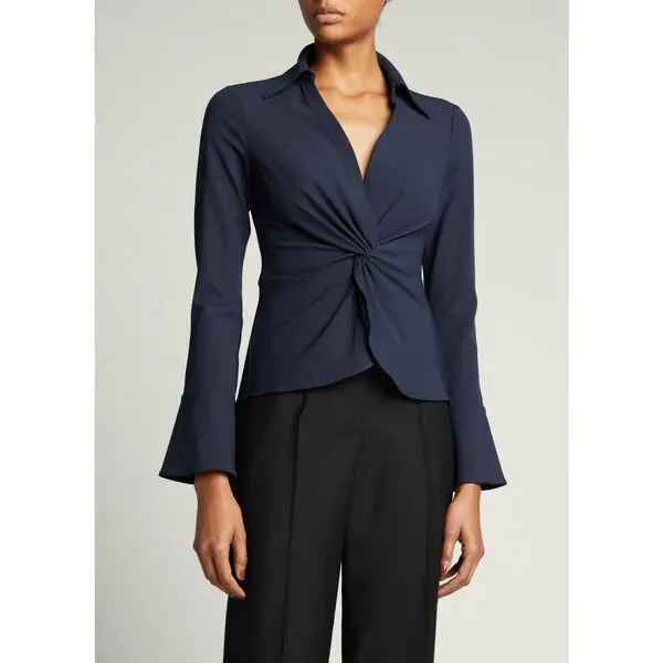 Cinq À Sept Mckenna Long-sleeve Collared Top - Navy