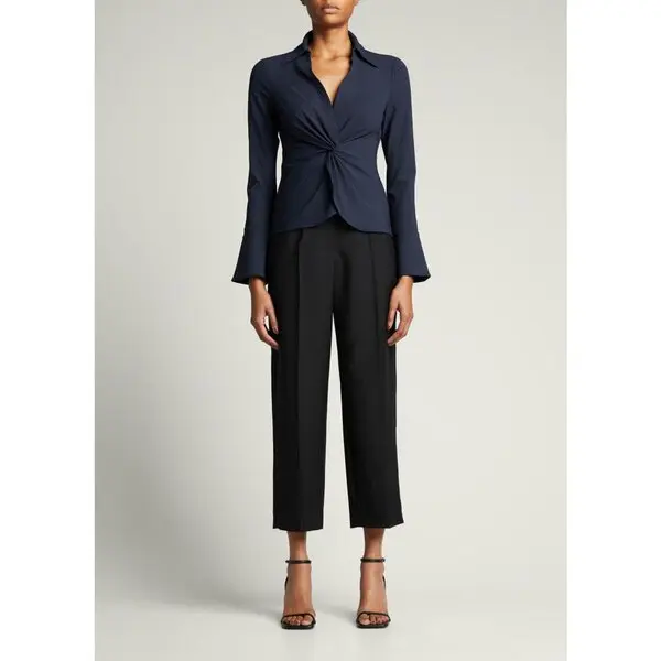 Cinq À Sept Mckenna Long-sleeve Collared Top - Navy