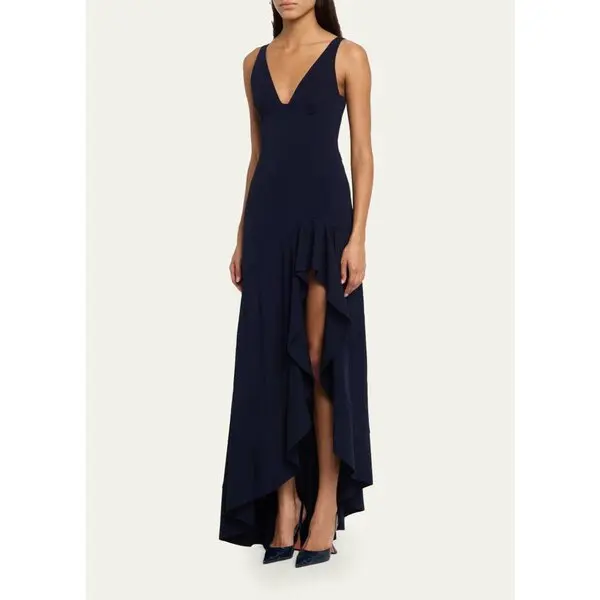 Stella McCartney Sleeveless V-neck Frill Slit Maxi Dress