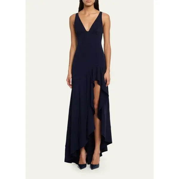 Stella McCartney Sleeveless V-neck Frill Slit Maxi Dress