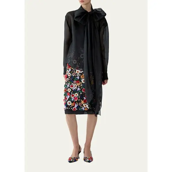 Carolina Herrera Bow Button-front Silk Shirt