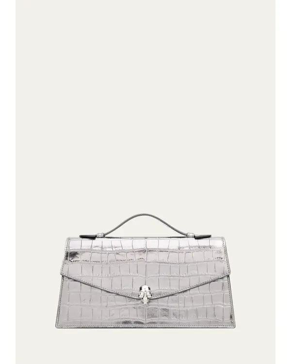 Alexander McQueen Skull Metallic Croc-embossed Leather Top-handle Bag