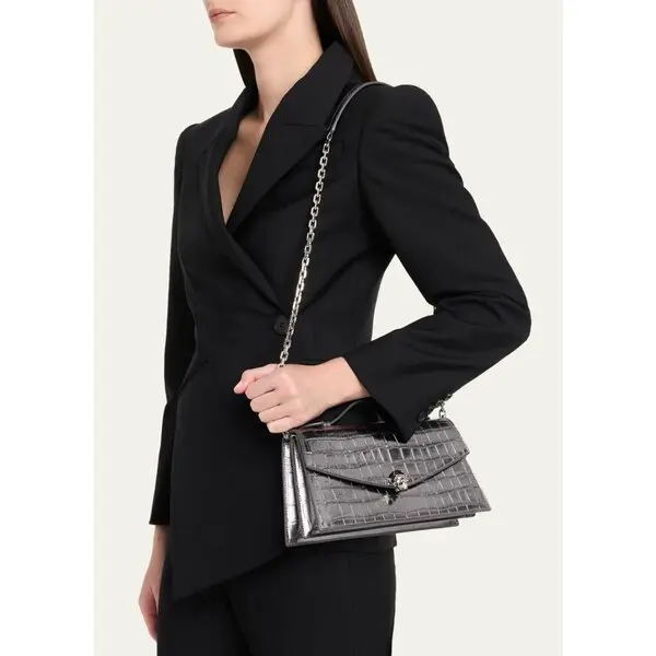 Alexander McQueen Skull Metallic Croc-embossed Leather Top-handle Bag