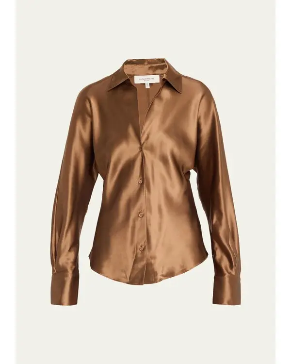 Lafayette 148 New York Dolman-sleeve Metallic Silk Shirt - Vicuna