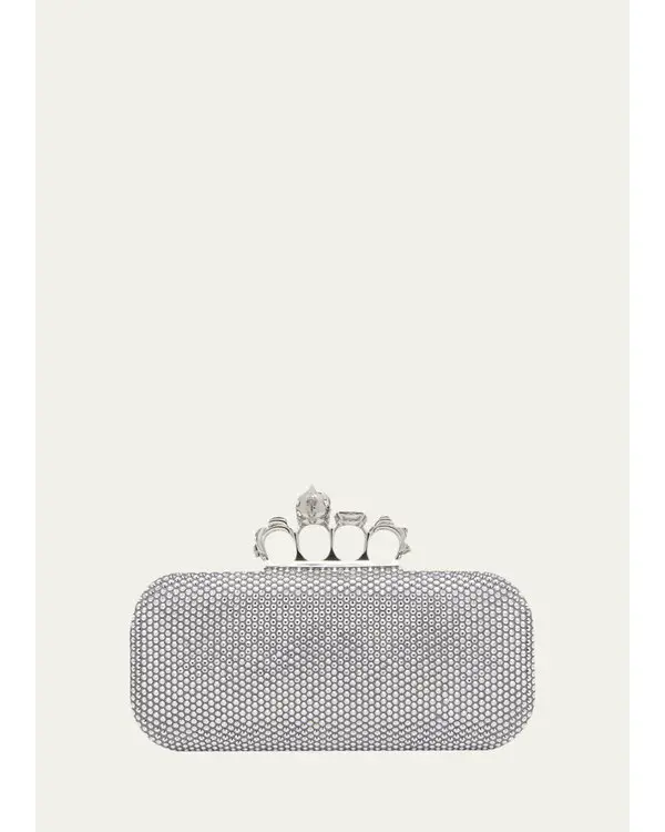 Alexander McQueen Punk Four Ring Rhinestone Leather Clutch Bag