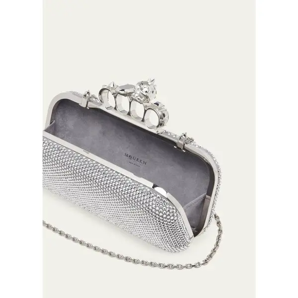 Alexander McQueen Punk Four Ring Rhinestone Leather Clutch Bag