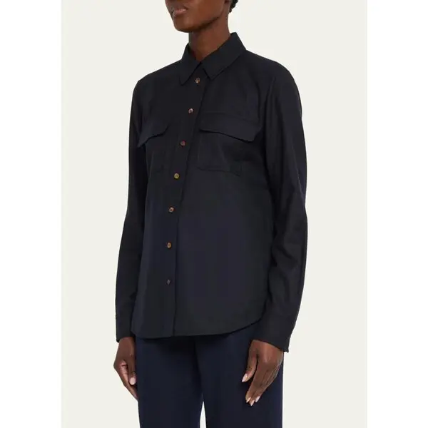 Lafayette 148 New York Brushed Wool Button-front Shirt