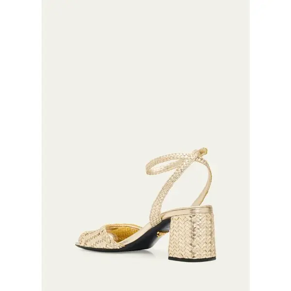 Prada 65mm Madras Woven Metallic Leather Ankle-strap Sandals - Pirite