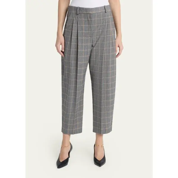 Stella McCartney Check Tapered Barrel-leg Crop Trousers