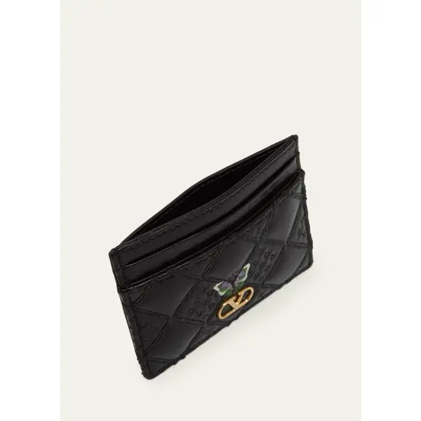 Valentino Garavani Butterfly-embroidered Quilted Leather Card Holder
