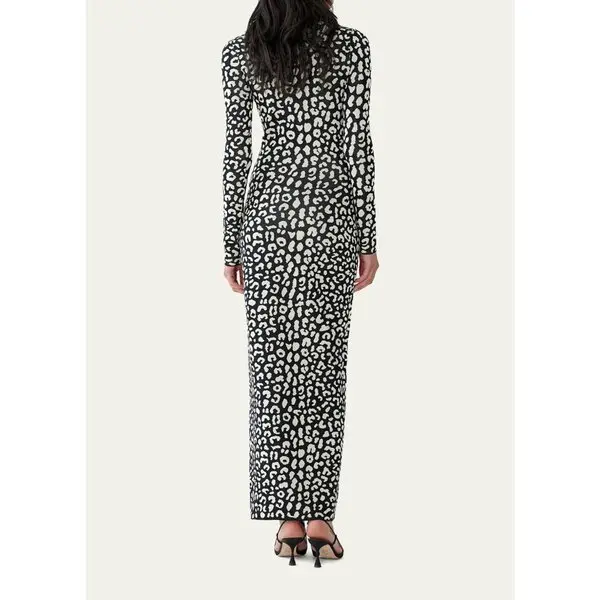 Carolina Herrera Long-sleeve Leopard Maxi Turtleneck Dress - Black Multi
