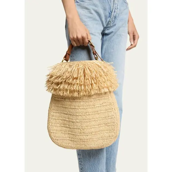 Saint Laurent Roady Fringed Raffia Shoulder Bag