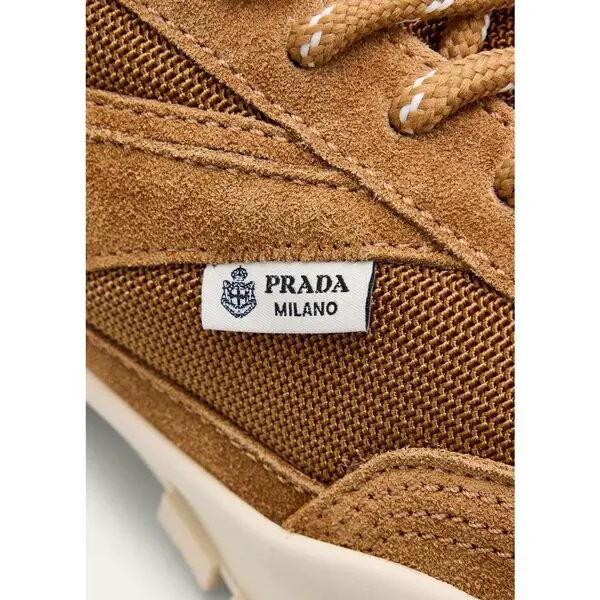 Prada Mesh And Suede Sneakers - Cannella