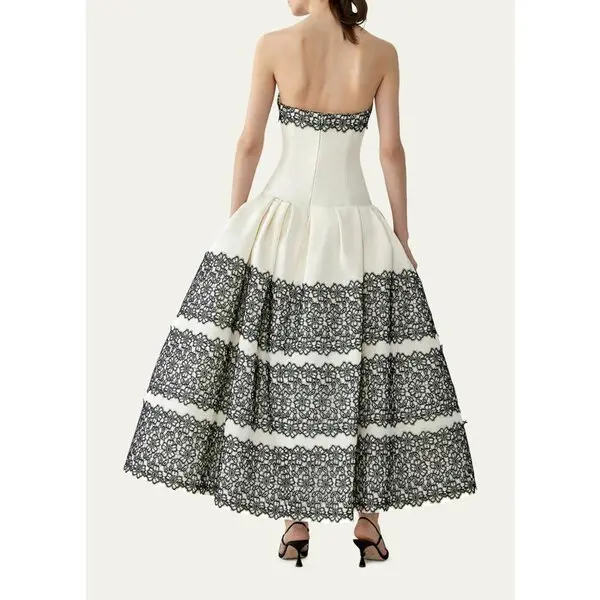 Carolina Herrera Strapless Guipure Lace Gown