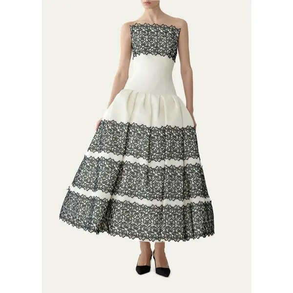 Carolina Herrera Strapless Guipure Lace Gown