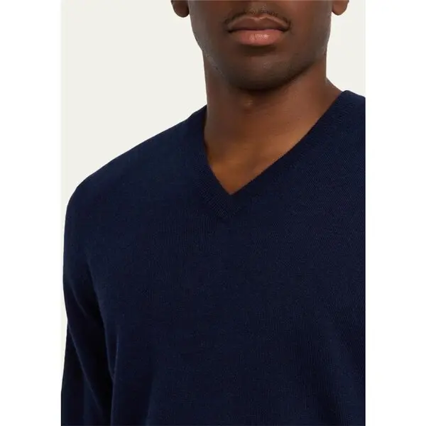 Brunello Cucinelli Cashmere Classic Fit V-neck Sweater - Navy