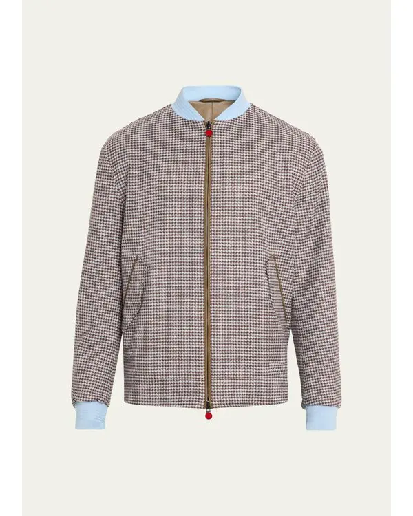 Kiton Houndstooth Check Wool And Silk Blouson